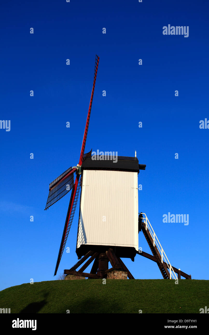 The Bonne Chiere wooden stilt windmill, Bruges City, West Flanders ...