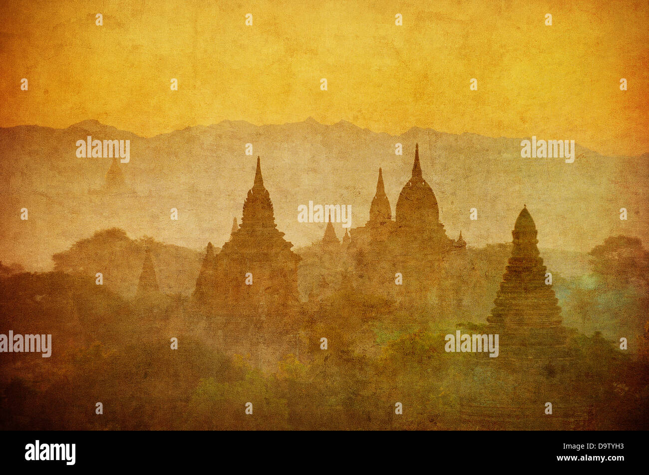 Vintage image of ancient Bagan, Myanmar Stock Photo - Alamy