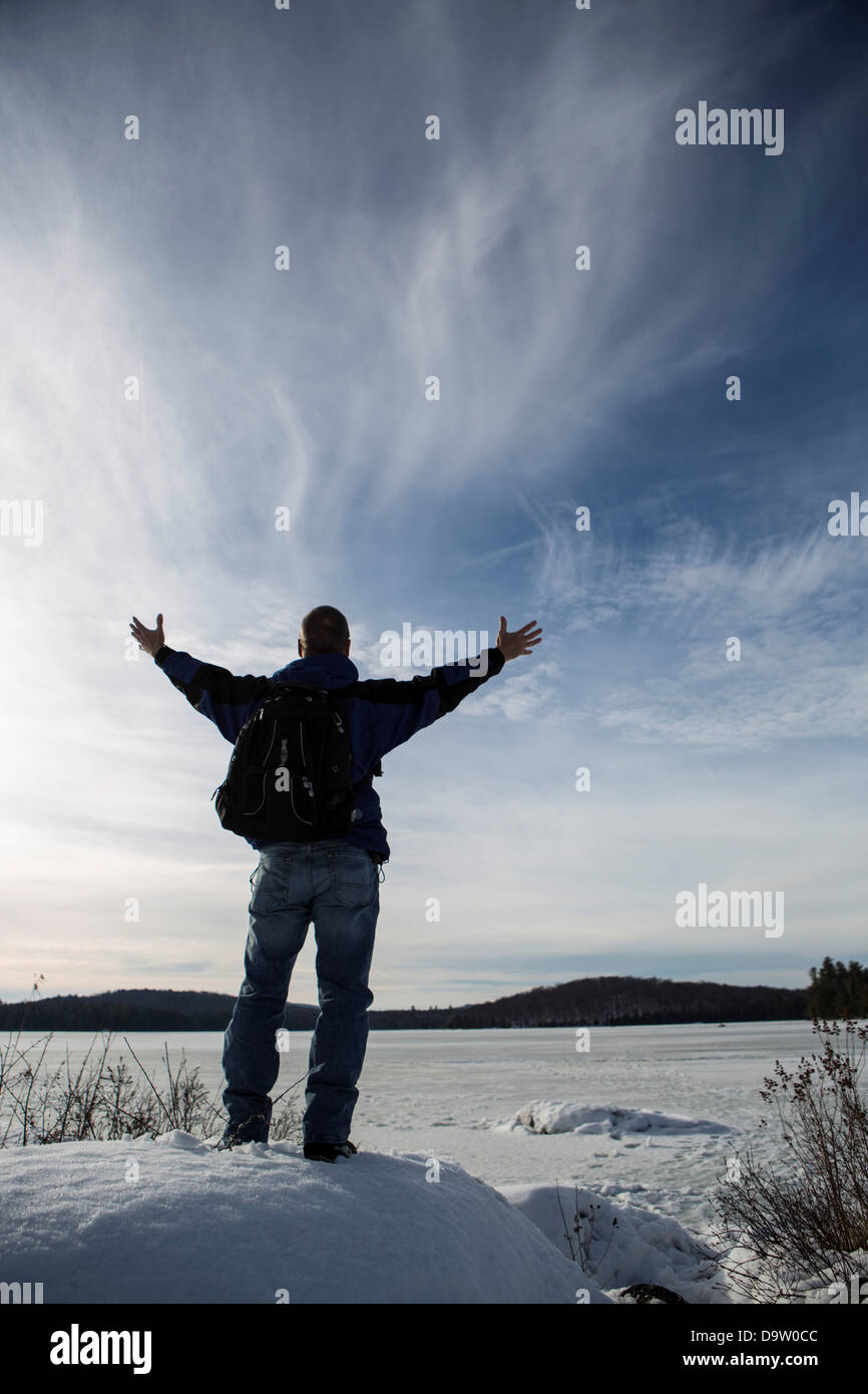 USA, New York State, Outdoors man reaching for sky Stock Photo - Alamy