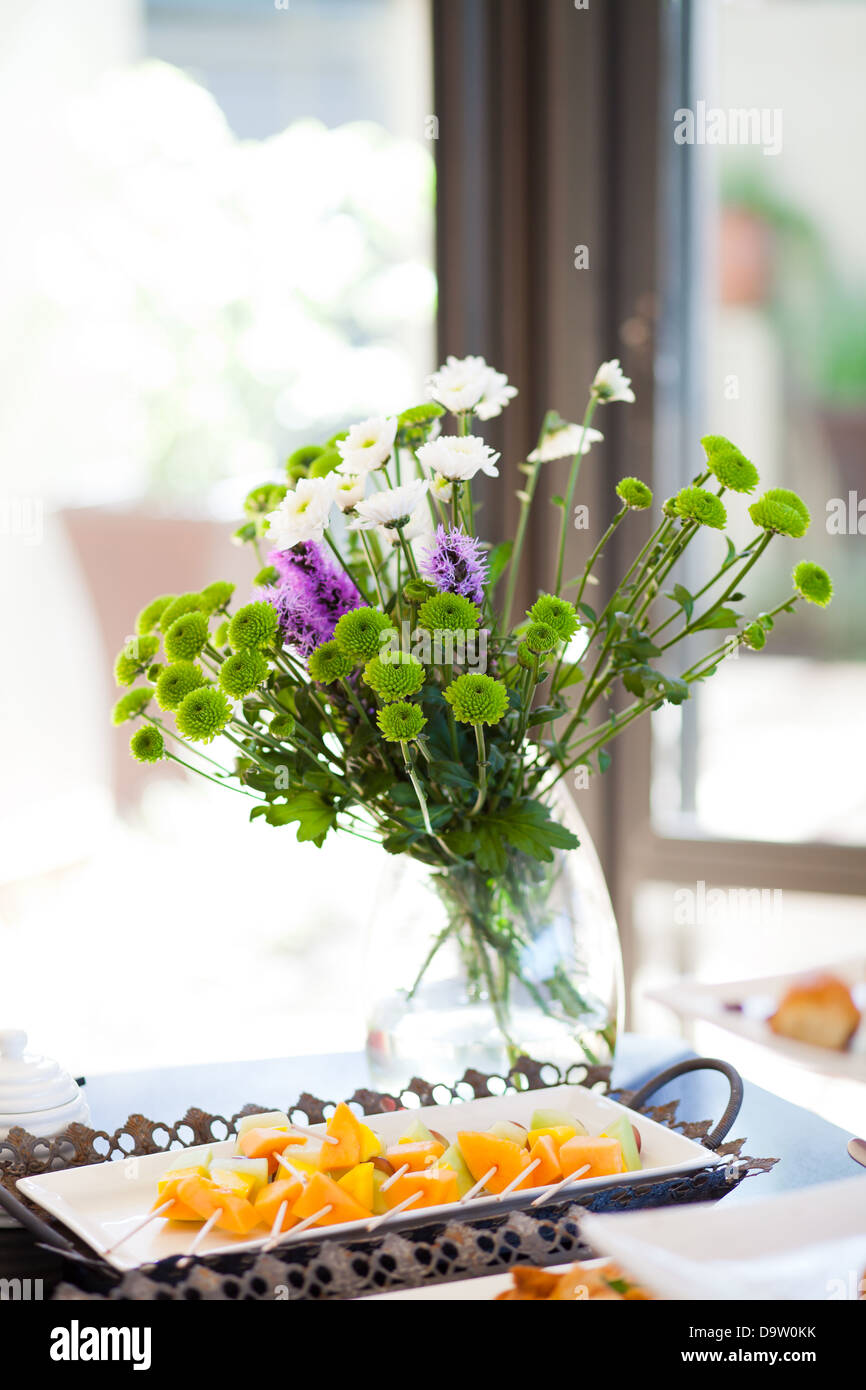 flowers on breakfast table Stock Photo - Alamy