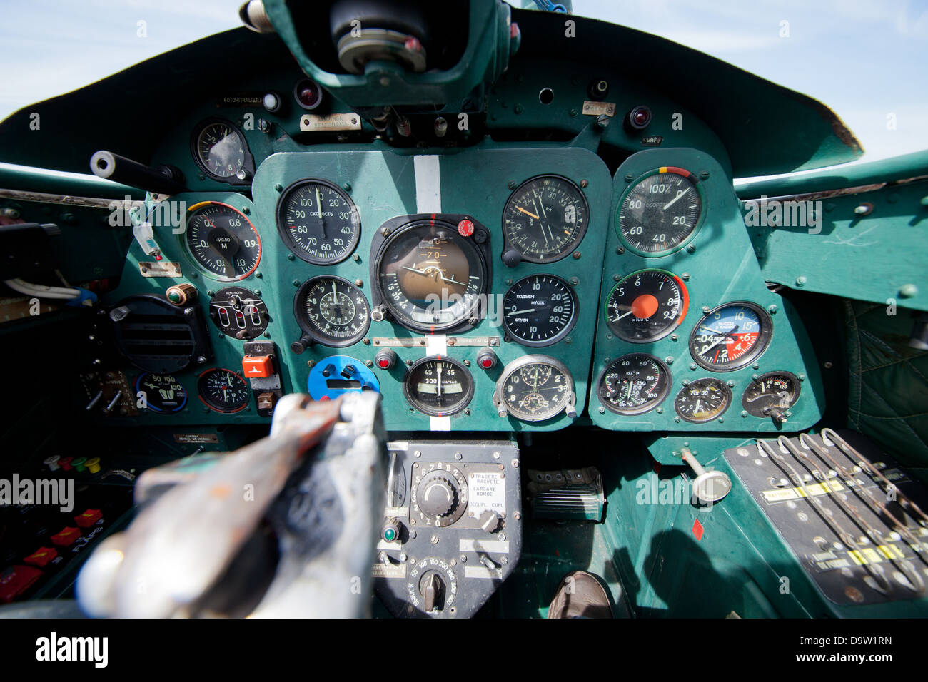 An ex-Warsaw pact cold war Iskra jet trainer cockpit at Bruntingthorpe ...