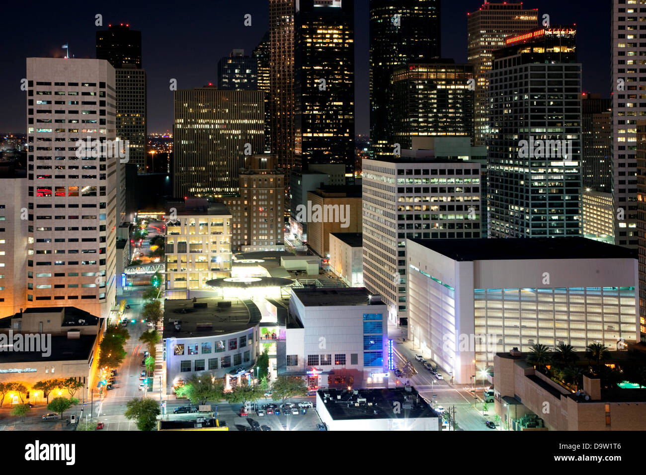 GreenStreet district in downtown Houston Texas at night Stock Photo - Alamy