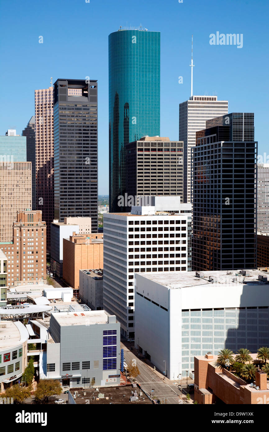 Looking down Dallas Street in Downtown Houston Texas Stock Photo - Alamy