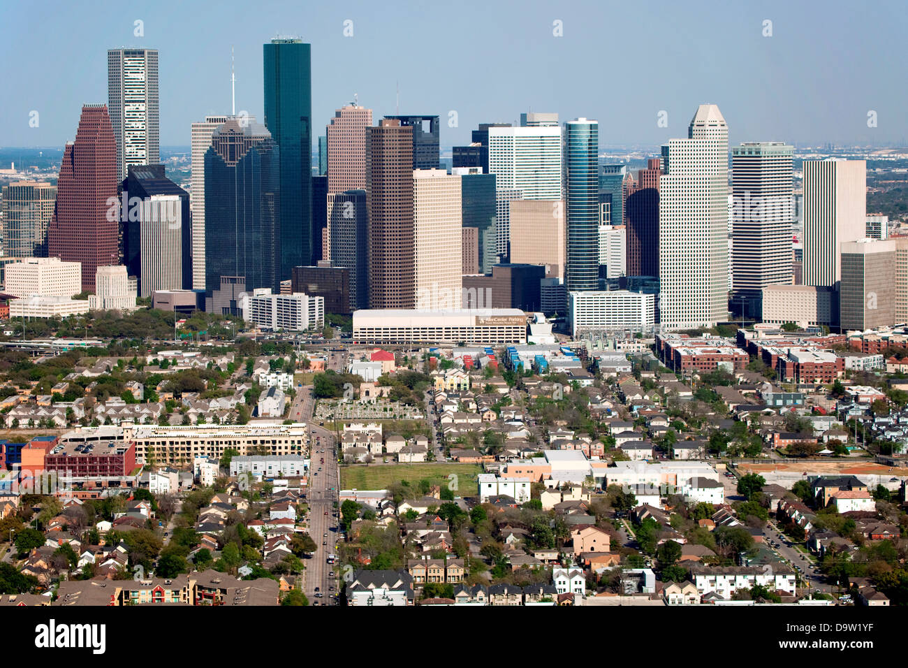 Aerial of the downtown Houston area with the Fourth Ward neighborhood ...