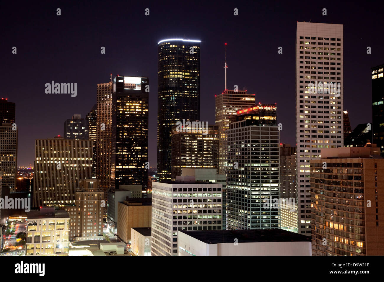 Downtown Houston skyscrapers at night Stock Photo - Alamy