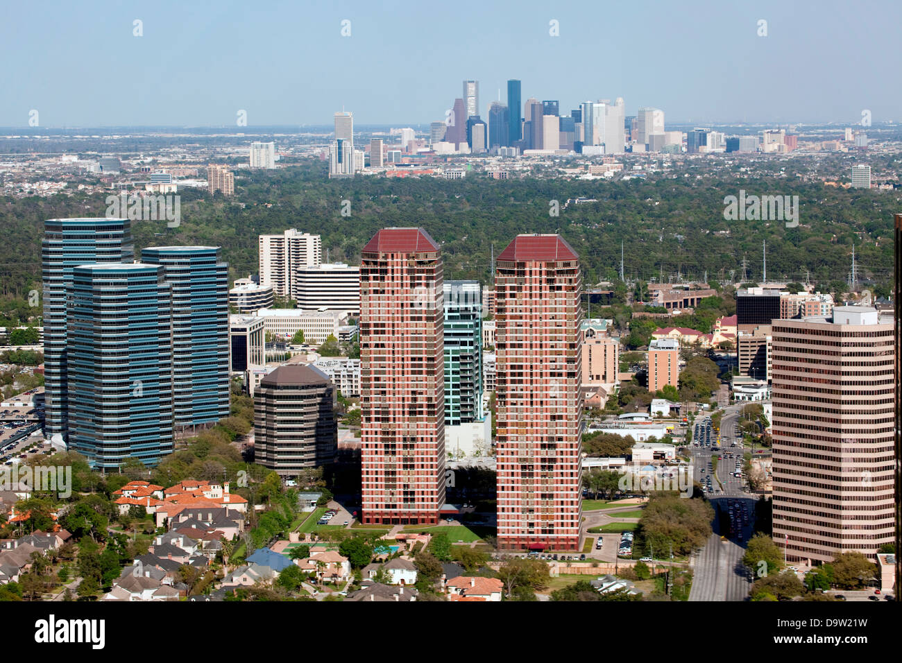 Aerial of Houston near Uptown with Downtown in the distance Stock Photo ...