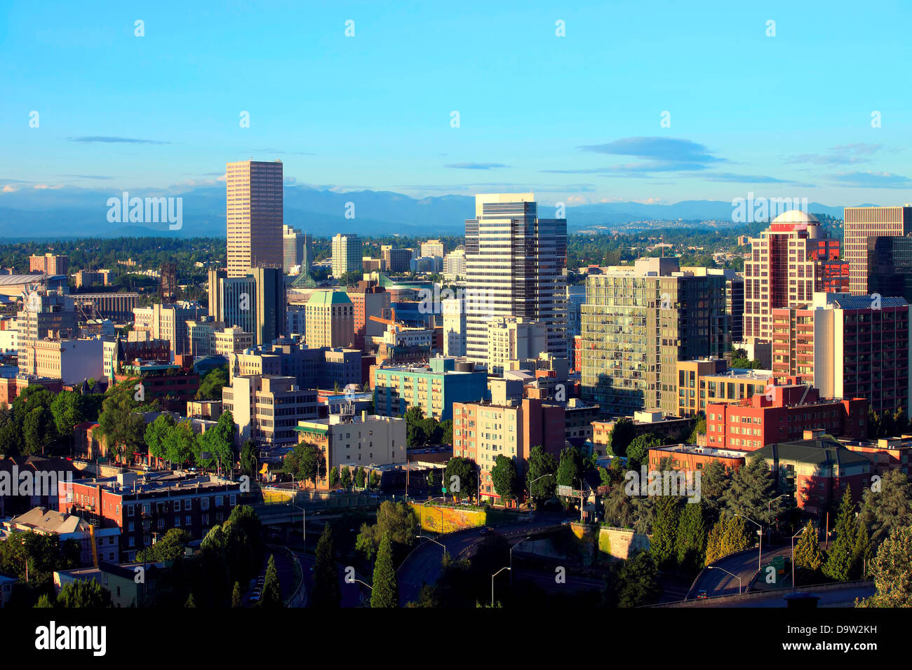 A view of the city skyline at sunset, Portland Oregon Stock Photo - Alamy
