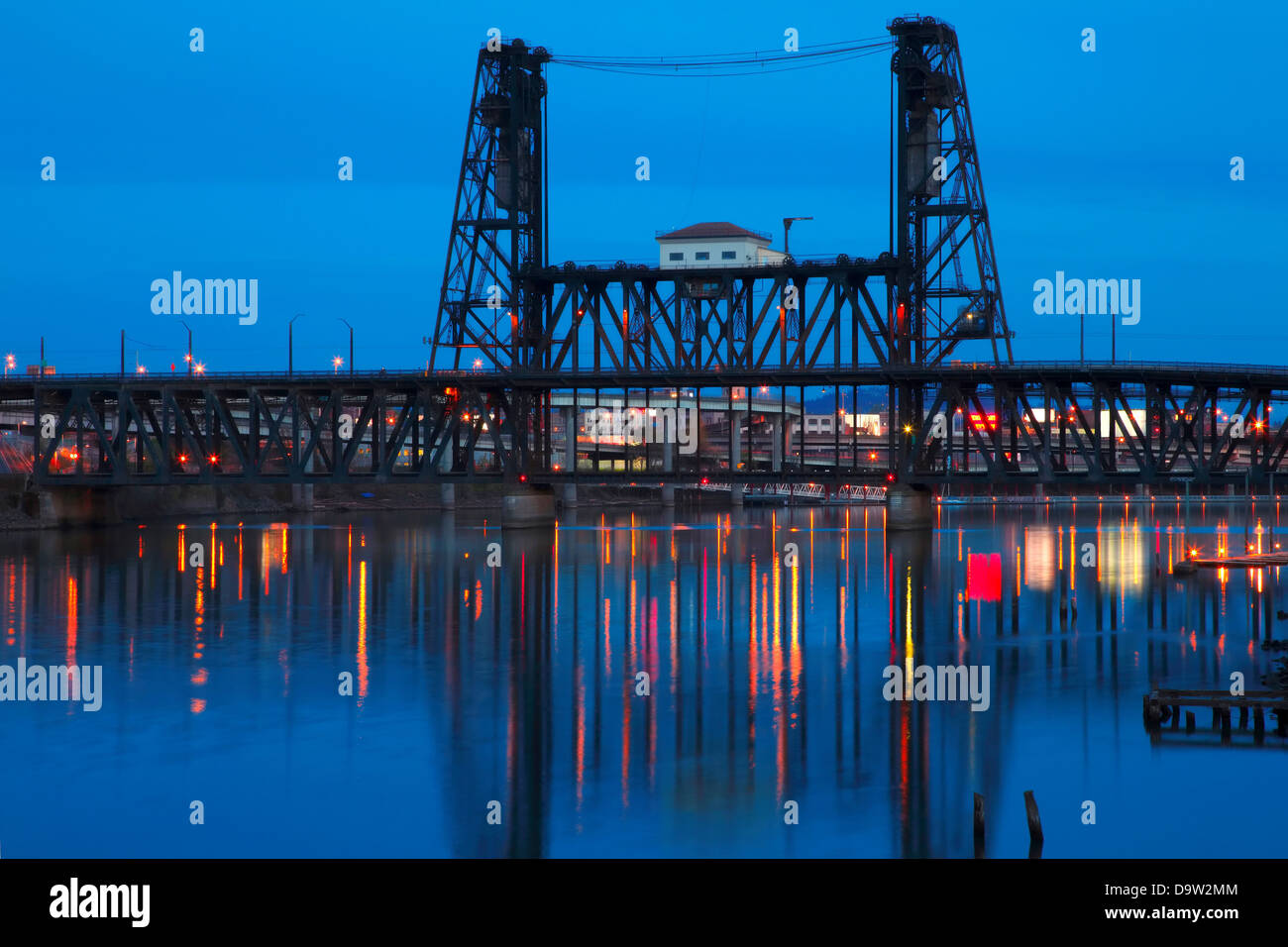 The steel double lift bridge with lights an old landmark Stock Photo ...