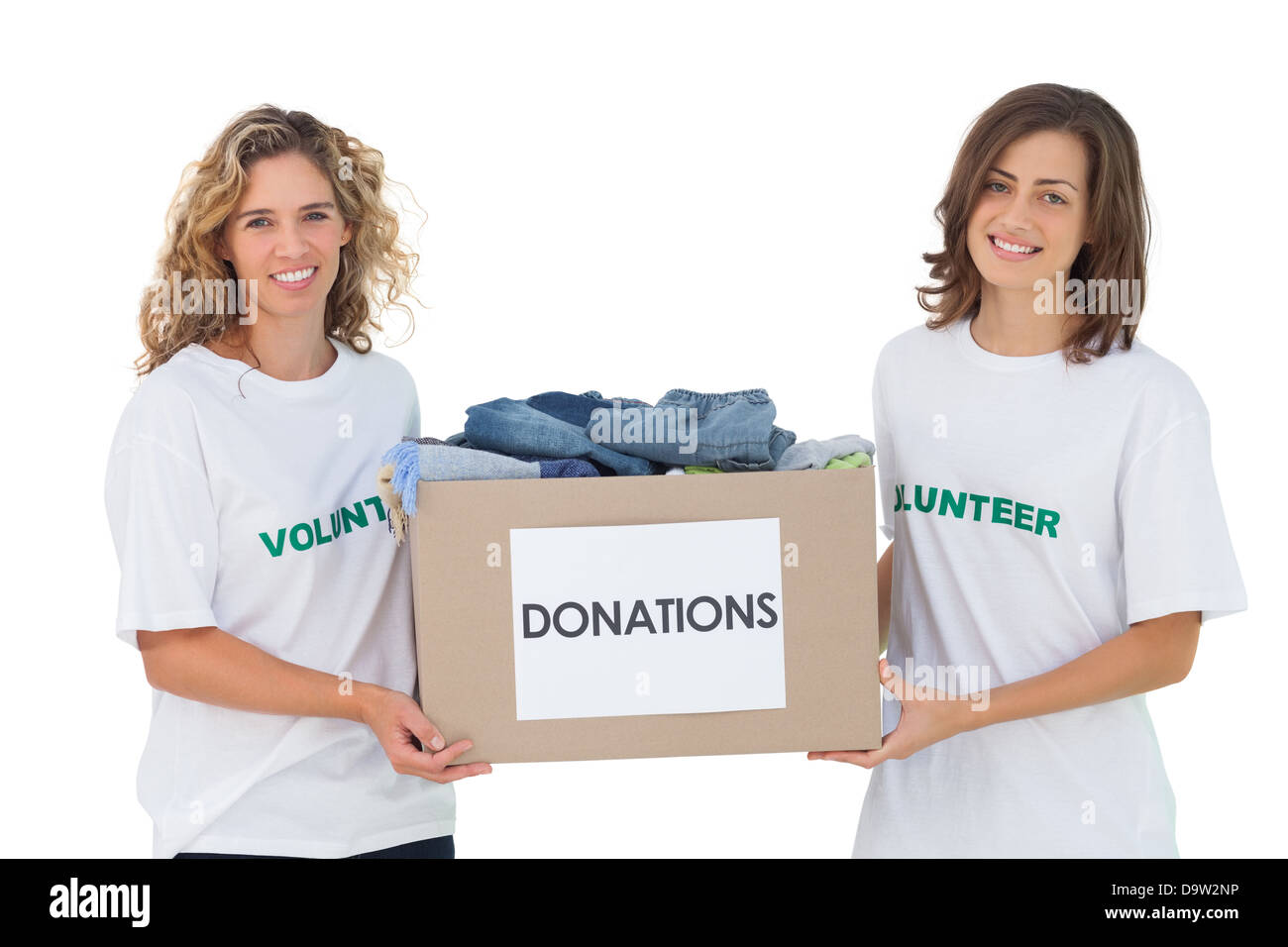 Woman holding box donation Cut Out Stock Images & Pictures - Alamy