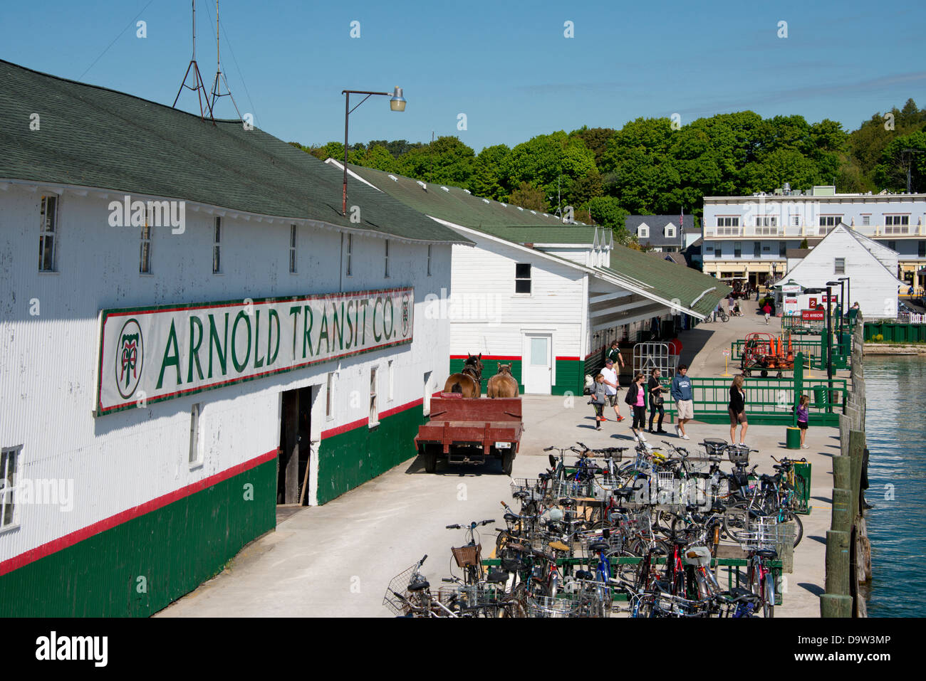 Michigan, Mackinac Island, Haldimand Bay. Arnold pier, horse wagon and ...