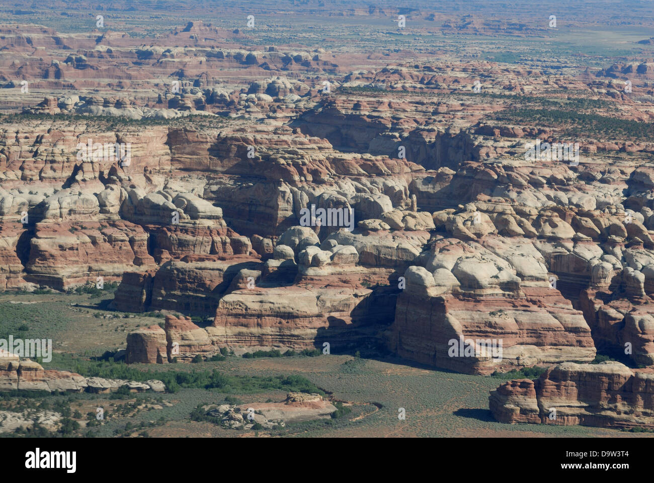 Aerial view of the Needles rock formations at Canyonlands National Park ...