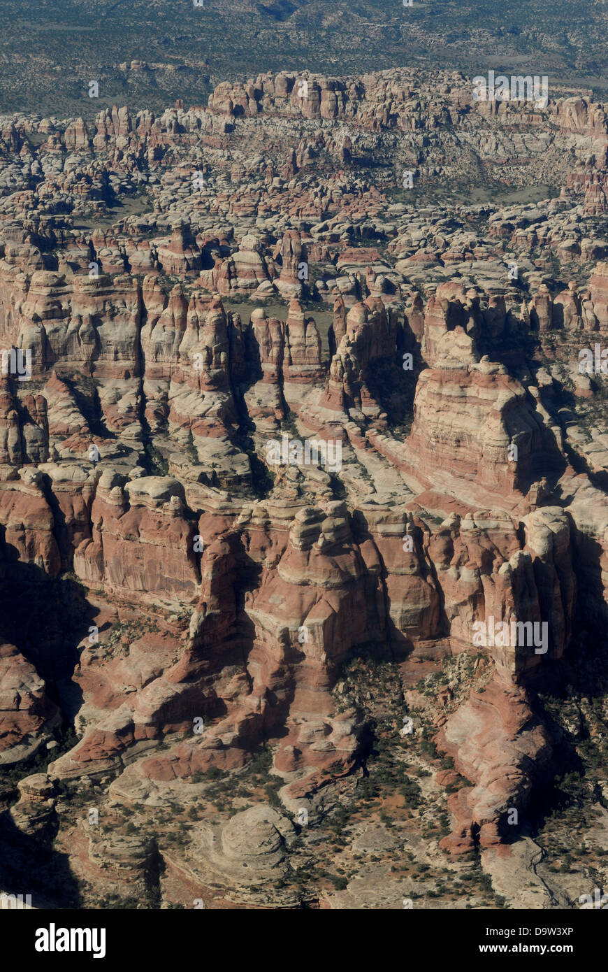Aerial view of the Needles rock formations at Canyonlands National Park ...