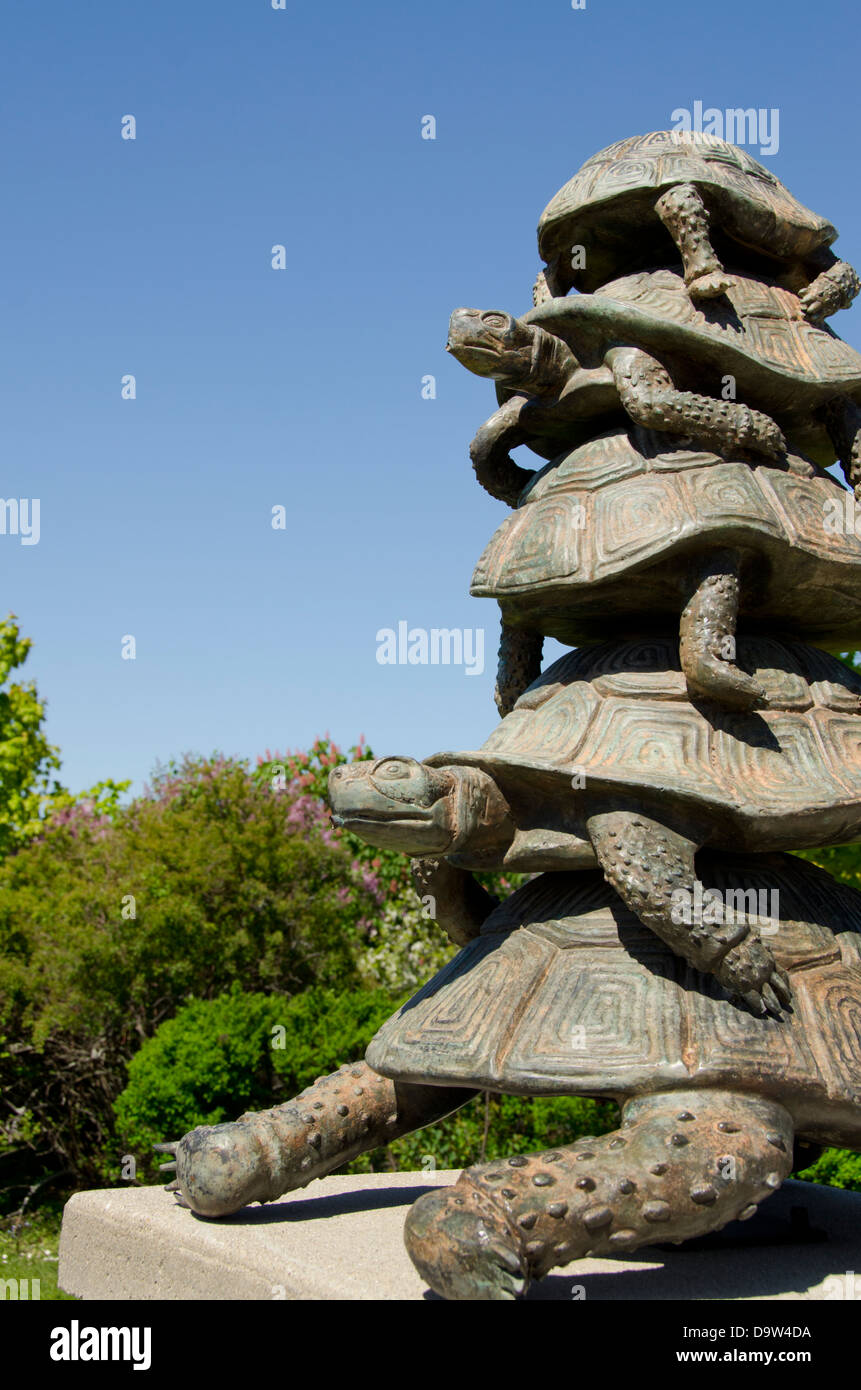 Michigan, Mackinac Island. Turtle statue, Mackinac Island was once ...