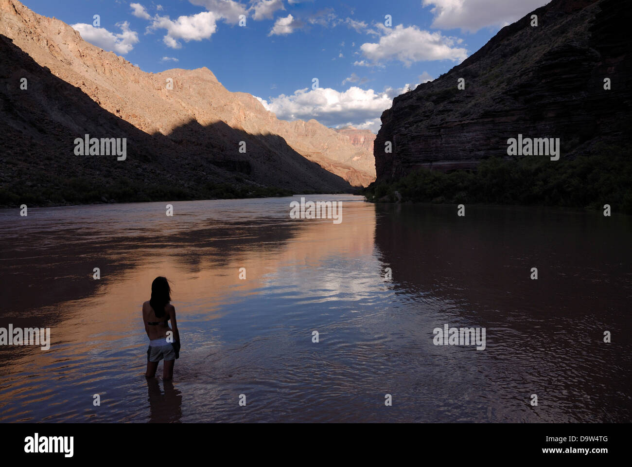 Woman watching the beautiful scenery of Colorado River in Grand Canyon ...