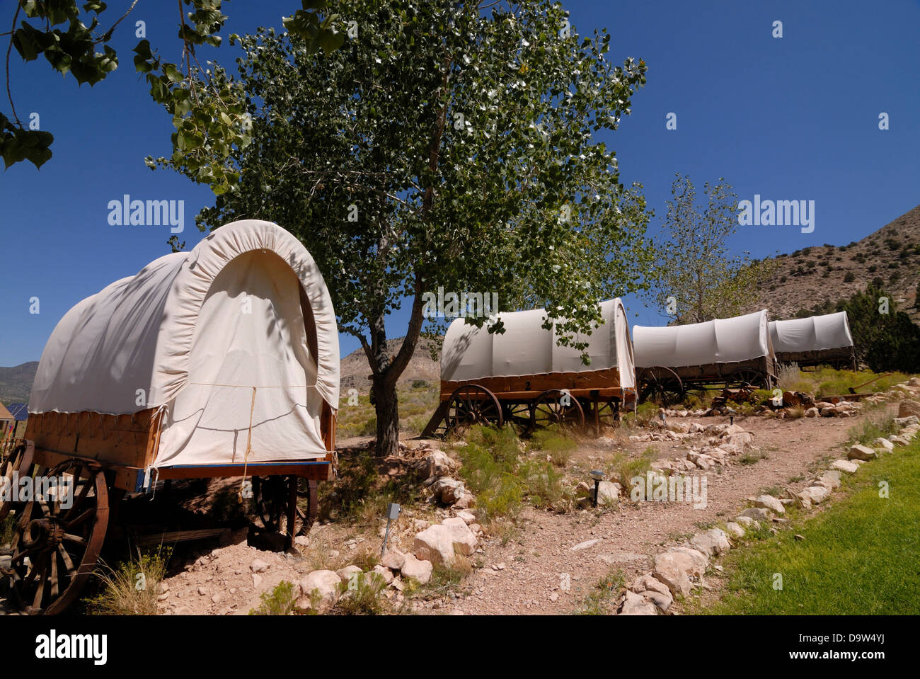 Old western trailer functioning as a hotel room on Bar 10 Ranch Hotel ...