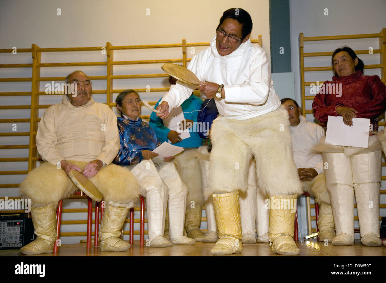 Traditional Inuit drum dancing (and choir singing) at the sports hall ...