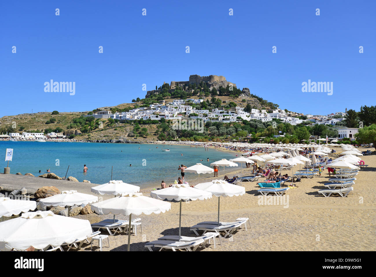 Lindos Main Beach, Lindos, Rhodes (Rodos), The Dodecanese, South Aegean ...