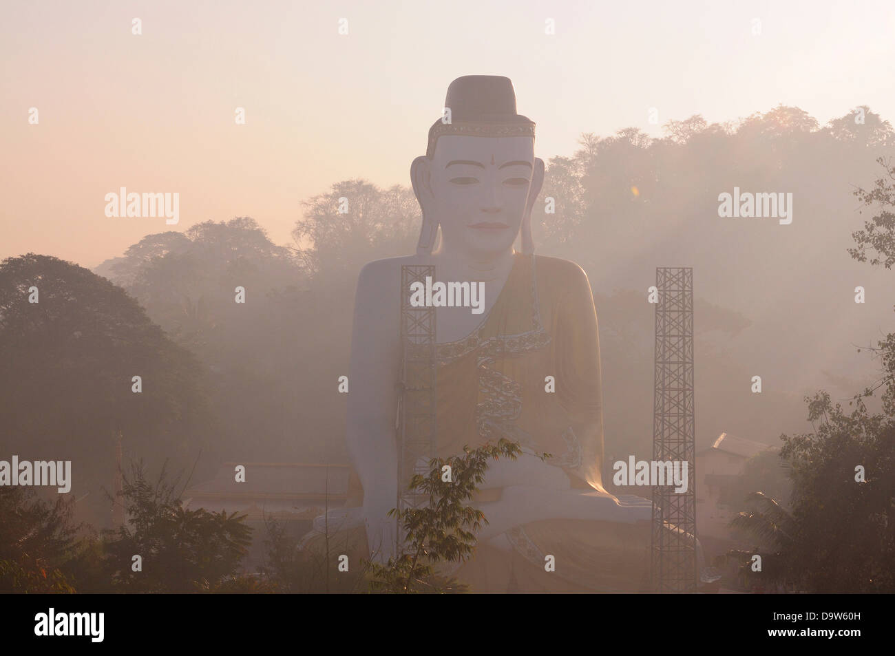 Statue of Giant Buddha in morning fog, Pyay, Bago Region, Myanmar Stock ...