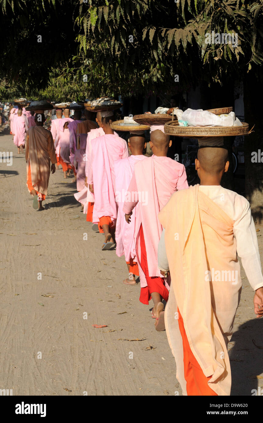 Female monks collecting food, Pyay, Bago Region, Myanmar Stock Photo ...