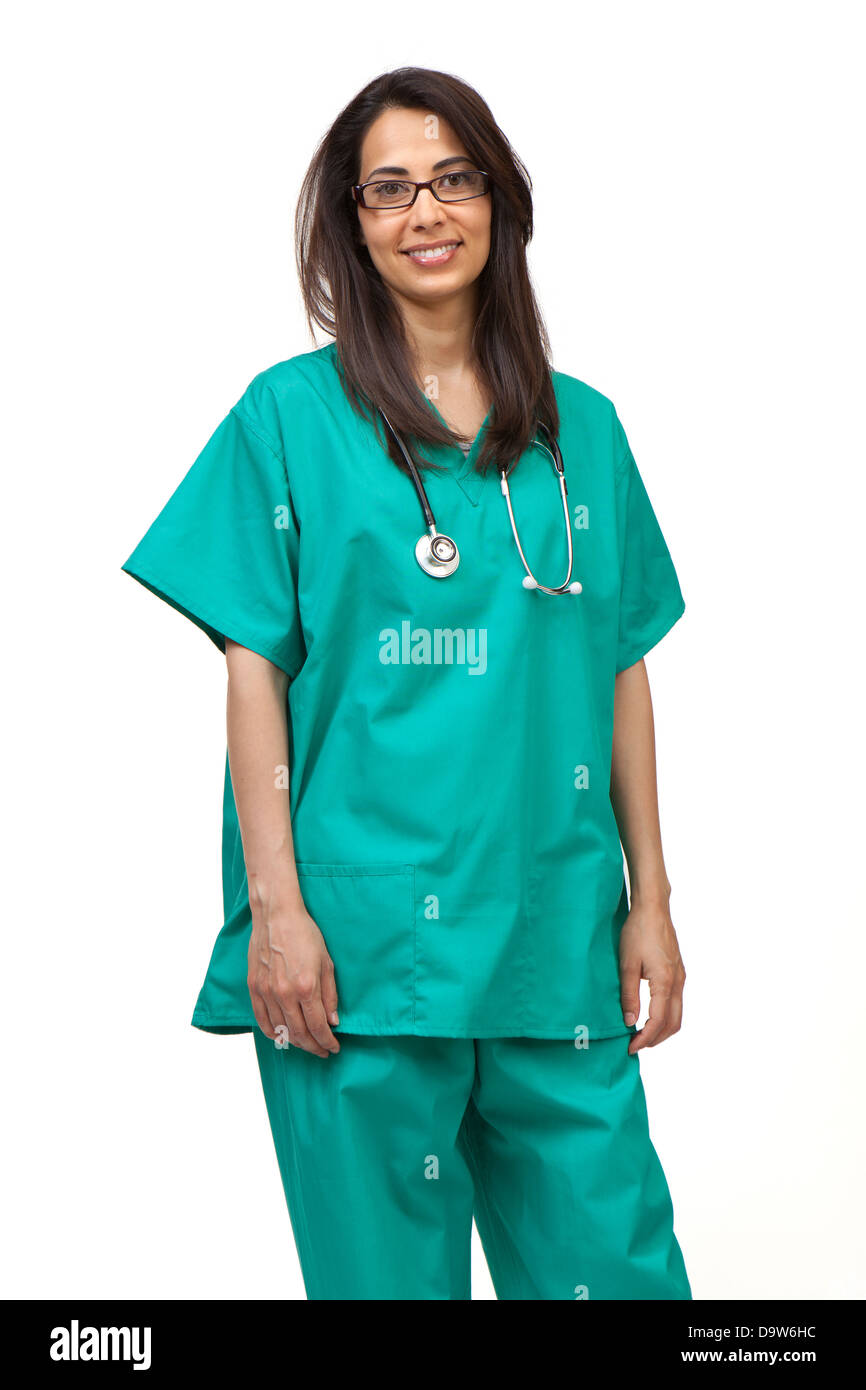 portrait of doctor in scrubs with stethoscope on white background Stock ...