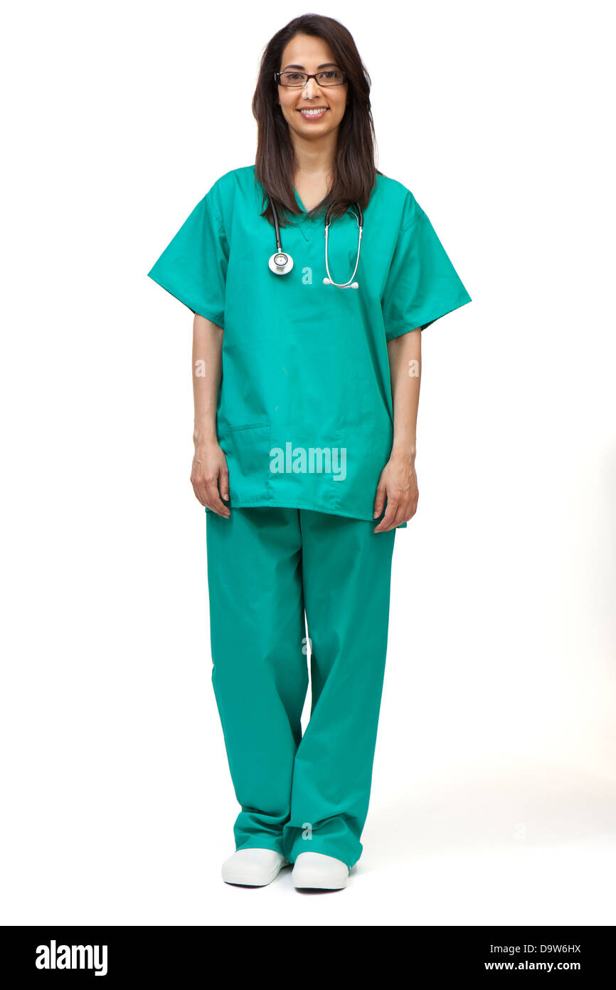 portrait of doctor in scrubs with stethoscope on white background Stock ...