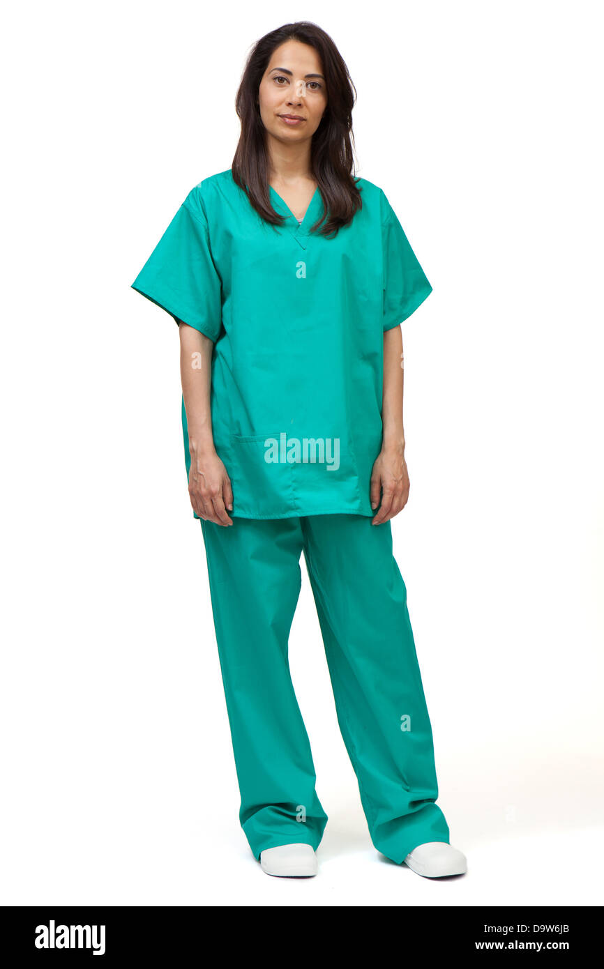 portrait of doctor in scrubs with stethoscope on white background Stock ...