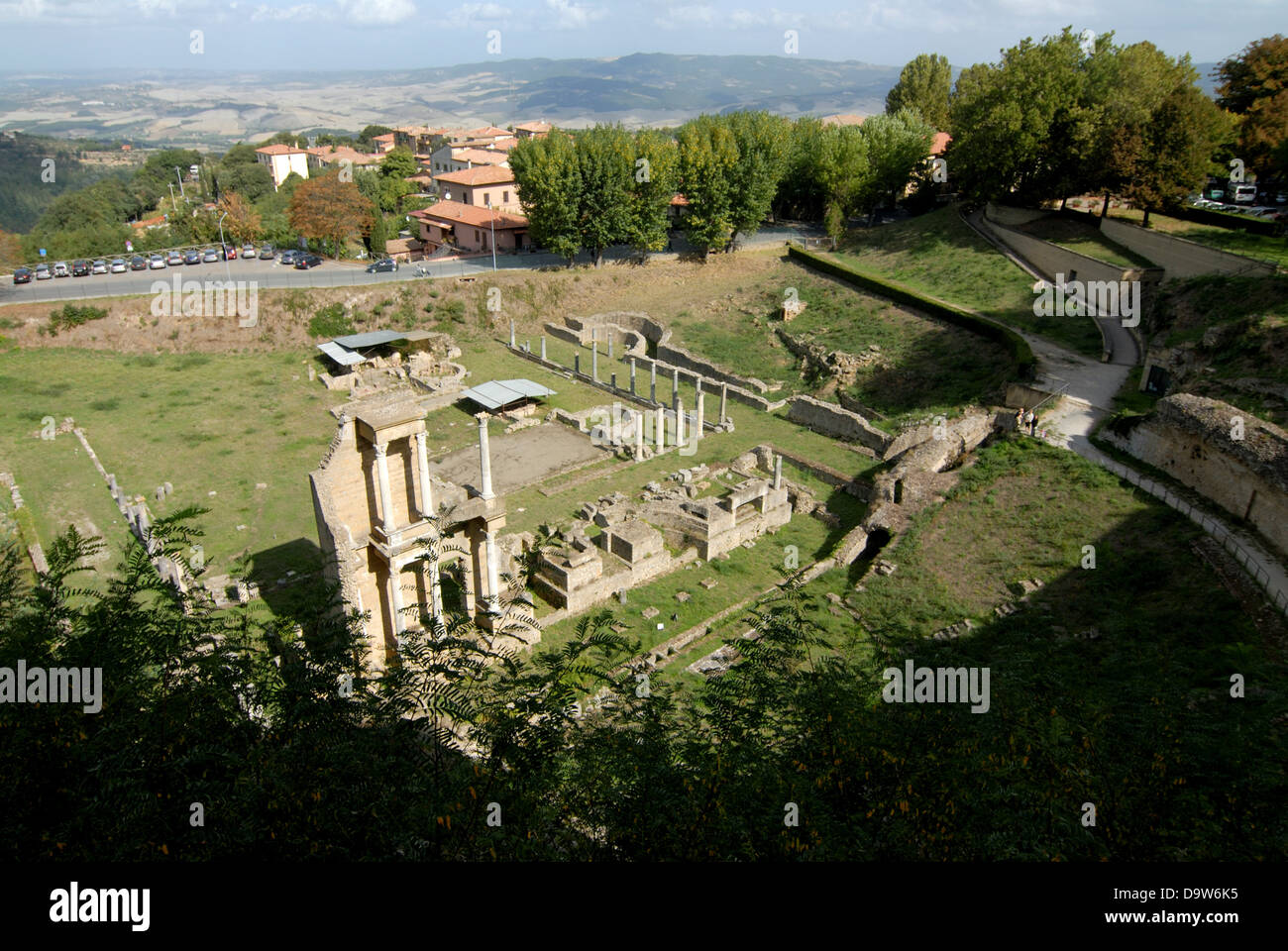 Aerial view of an ancient roman amphitheater, Volterra, Province of ...