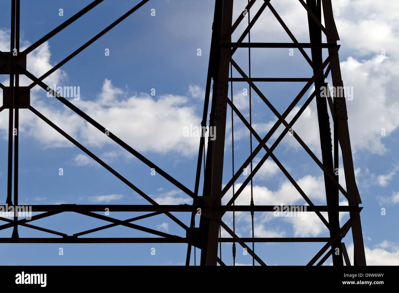 Steel structure of historic Dewey Bridge in Utah shown with tower on ...