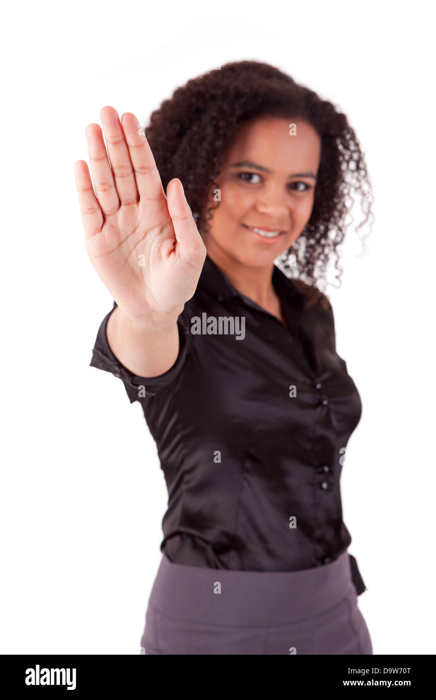 Business woman making stop sign - selective focus on hand Stock Photo ...