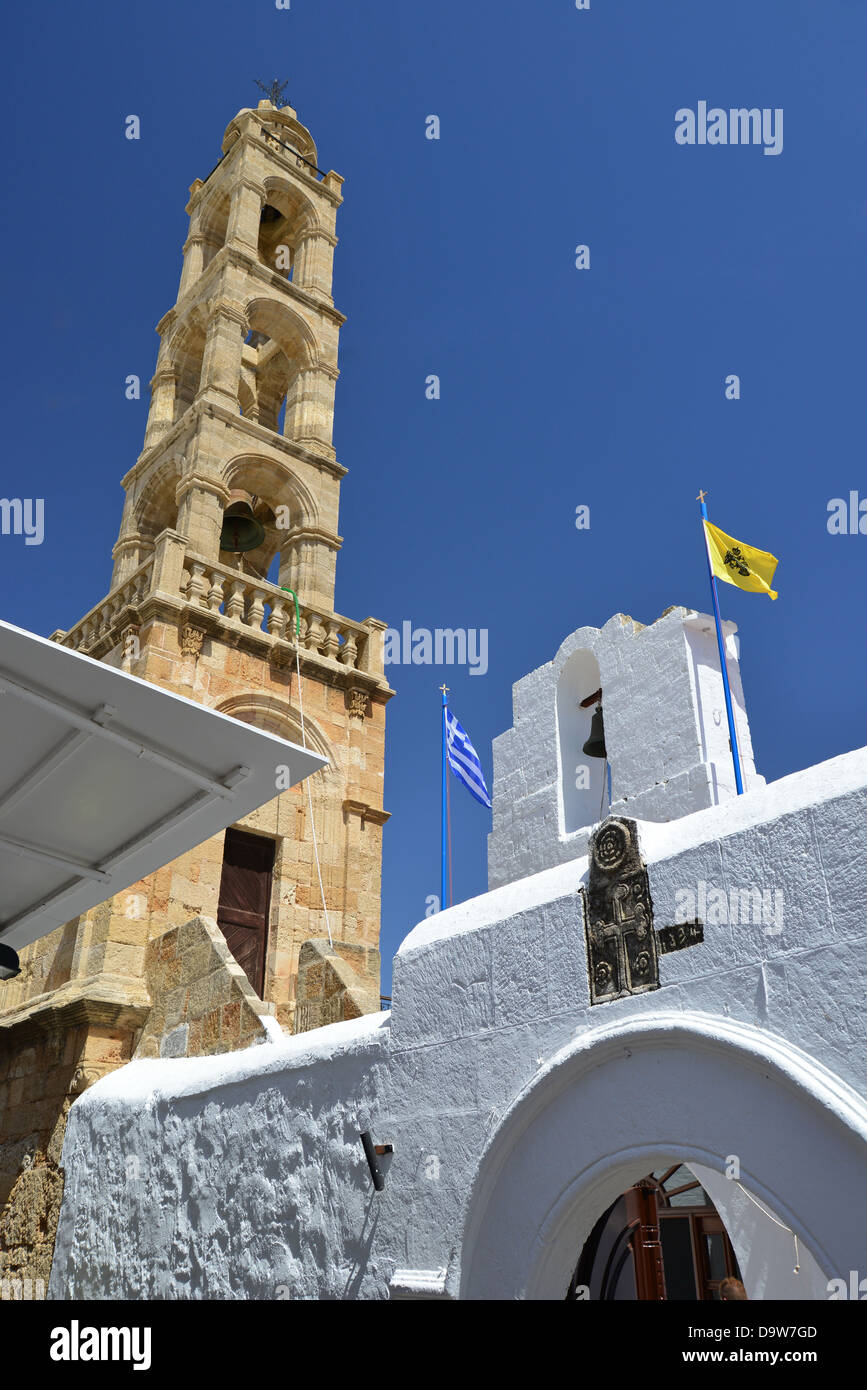 Bell tower of The Panagia Byzantine Church, Lindos, Rhodes (Rodos), The ...