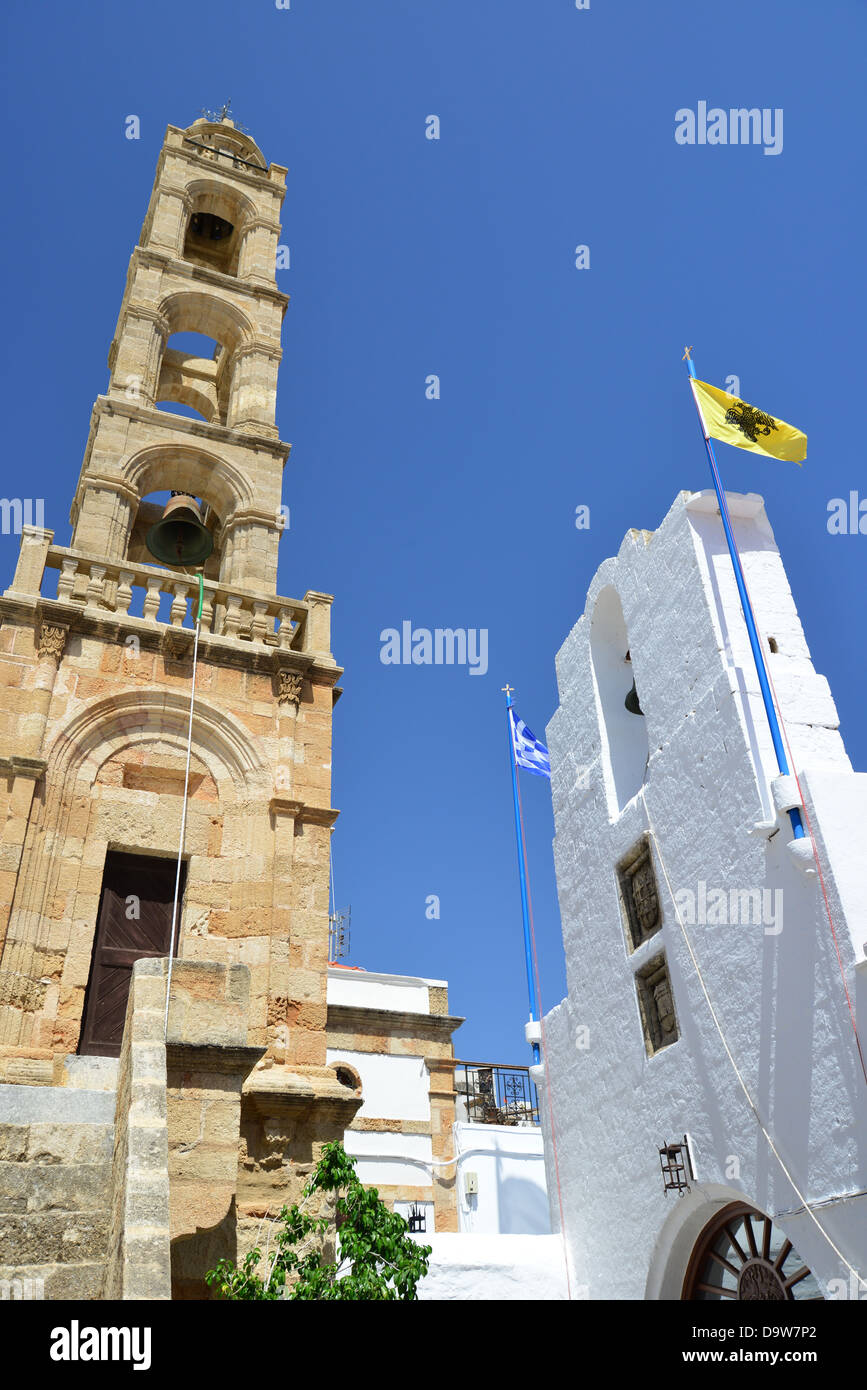 Bell tower of The Panagia Byzantine Church, Lindos, Rhodes (Rodos), The ...