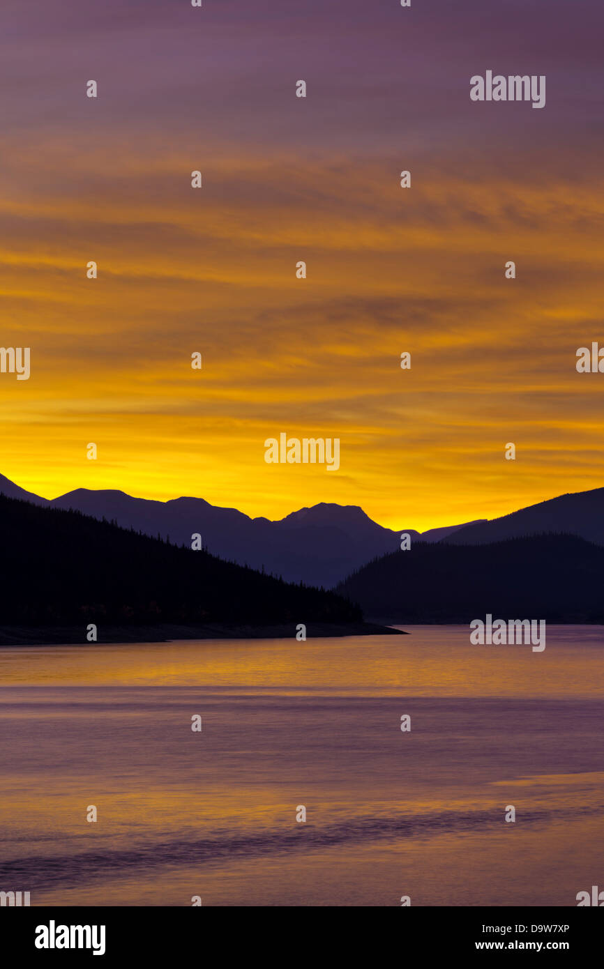 Canada, Alberta, Jasper National Park, Medicine Lake at sunset Stock ...