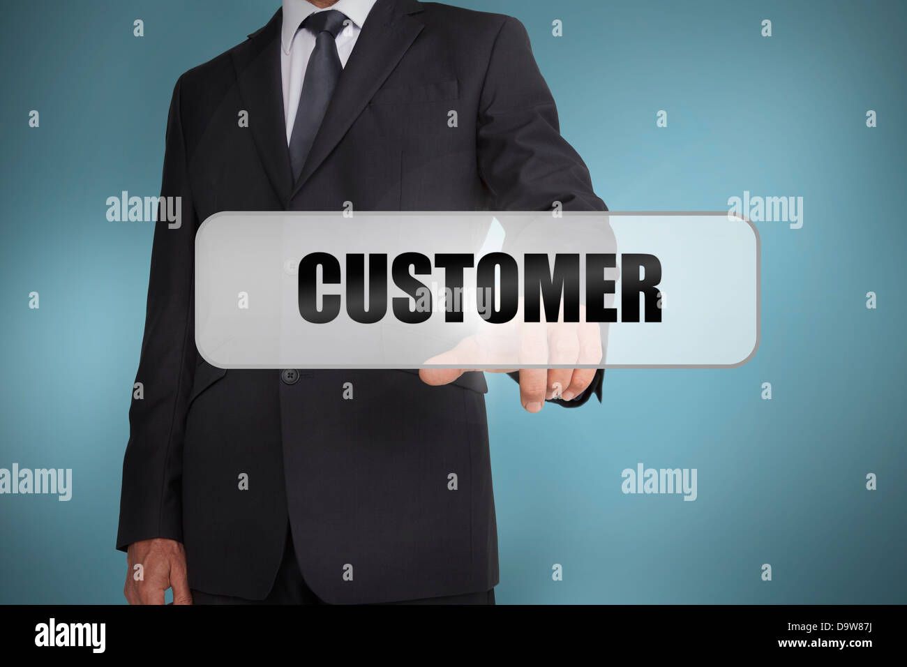 Businessman selecting the word customer written on white tag Stock ...