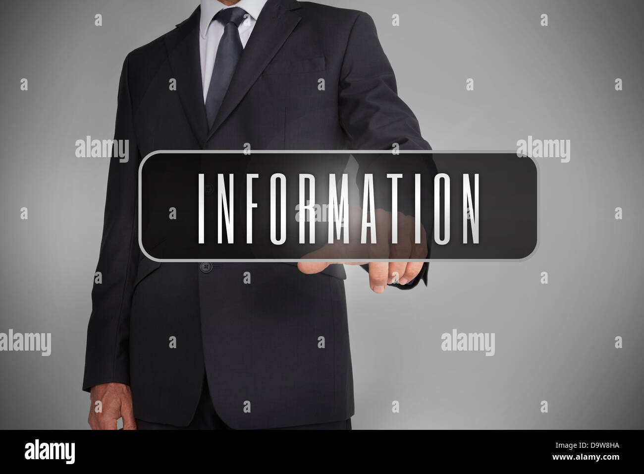 Businessman selecting the word information written on black tag Stock ...