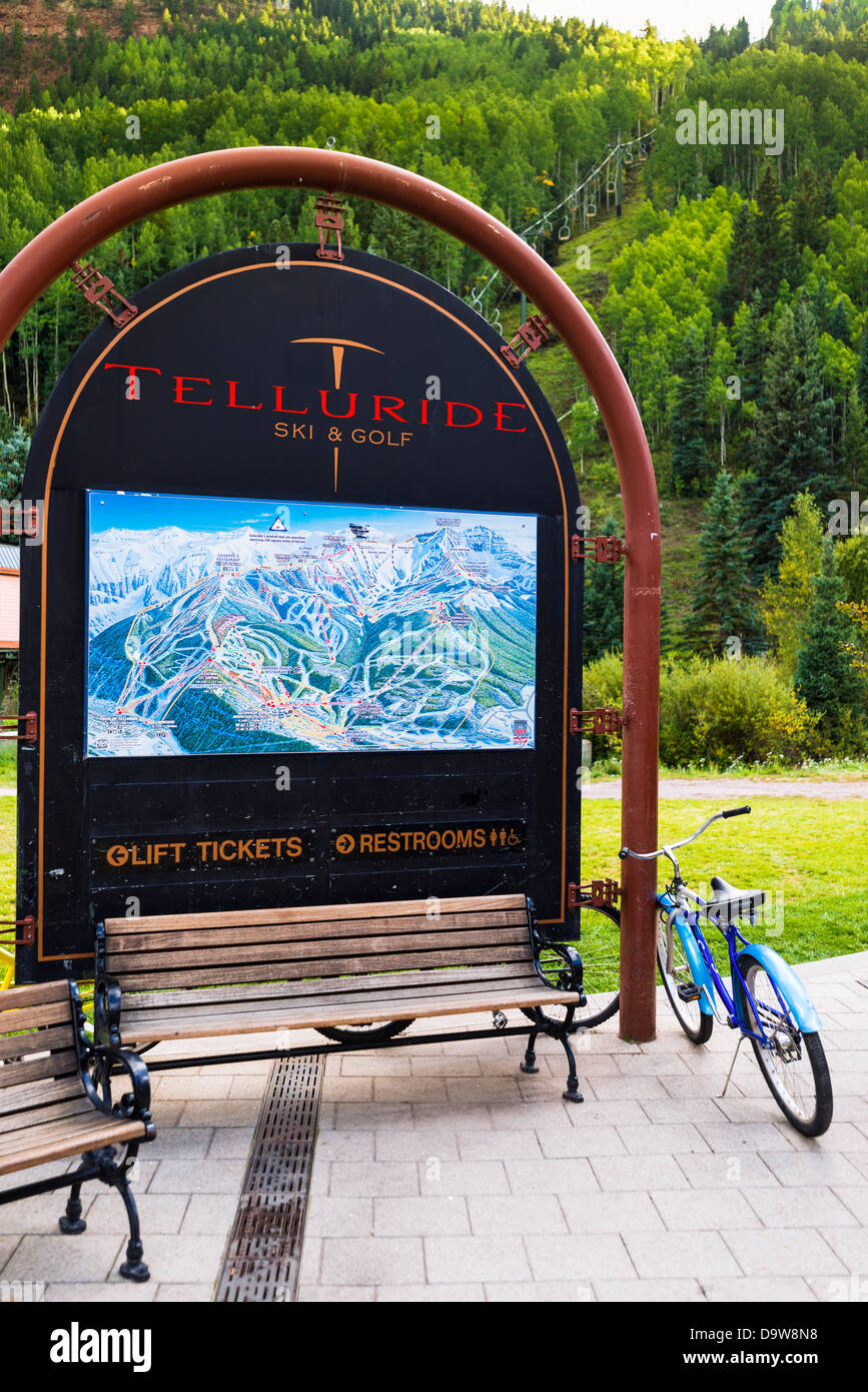 Ski resort trail map and chairlift, Telluride, Colorado USA Stock Photo ...