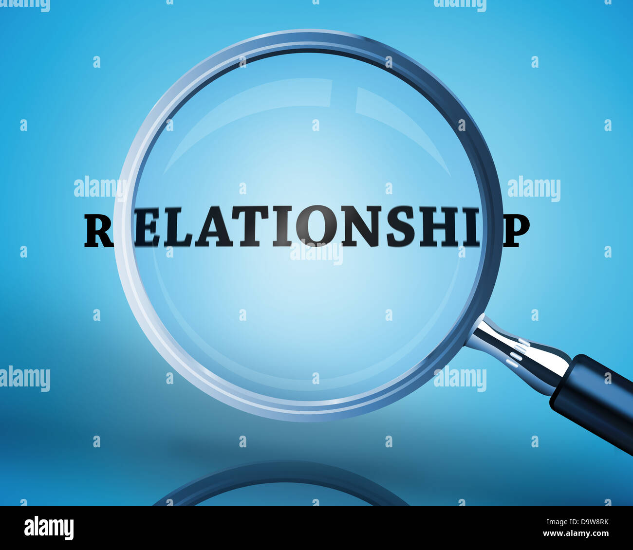Magnifying glass showing relationship word Stock Photo - Alamy