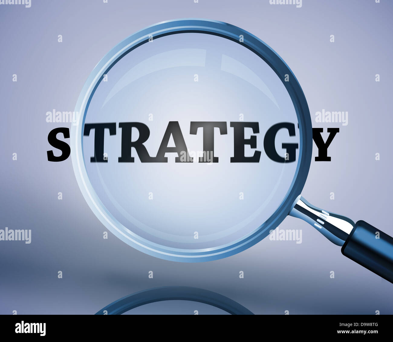 Magnifying glass showing strategy word Stock Photo - Alamy