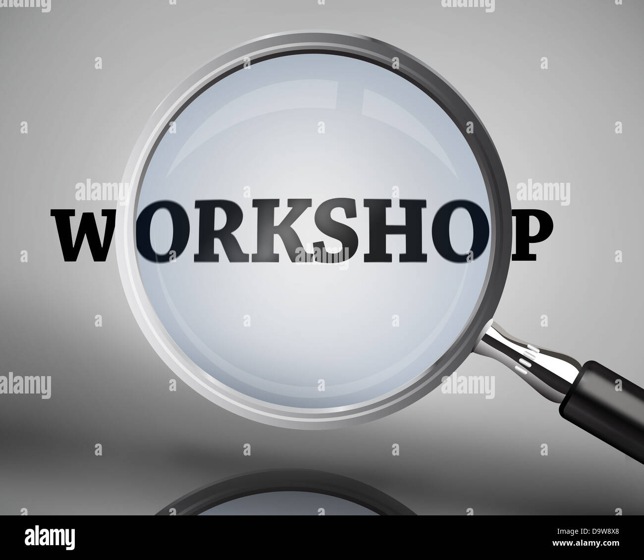 Magnifying glass showing workshop word Stock Photo - Alamy