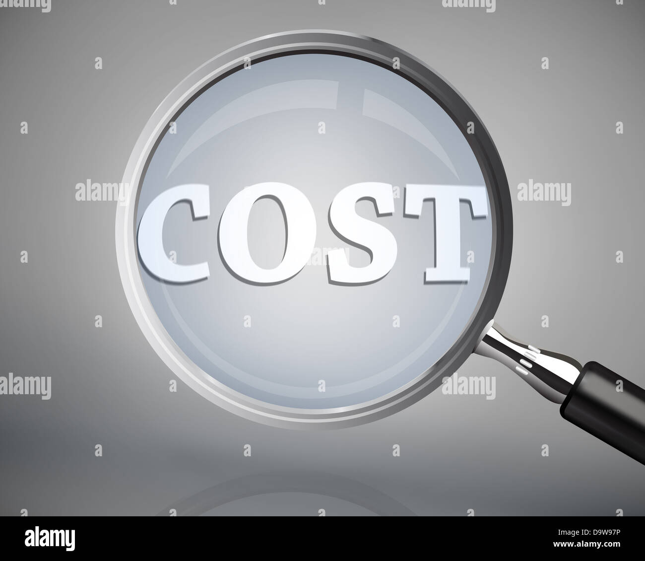 Magnifying glass showing cost word in white Stock Photo - Alamy