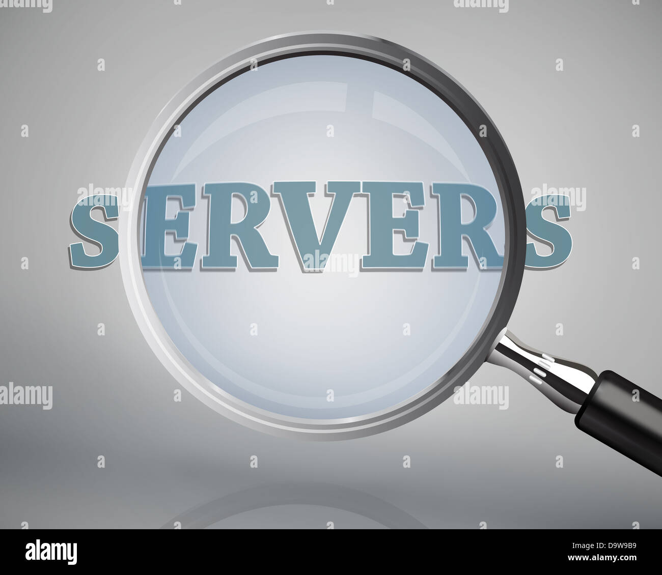 Magnifying glass showing servers word Stock Photo - Alamy