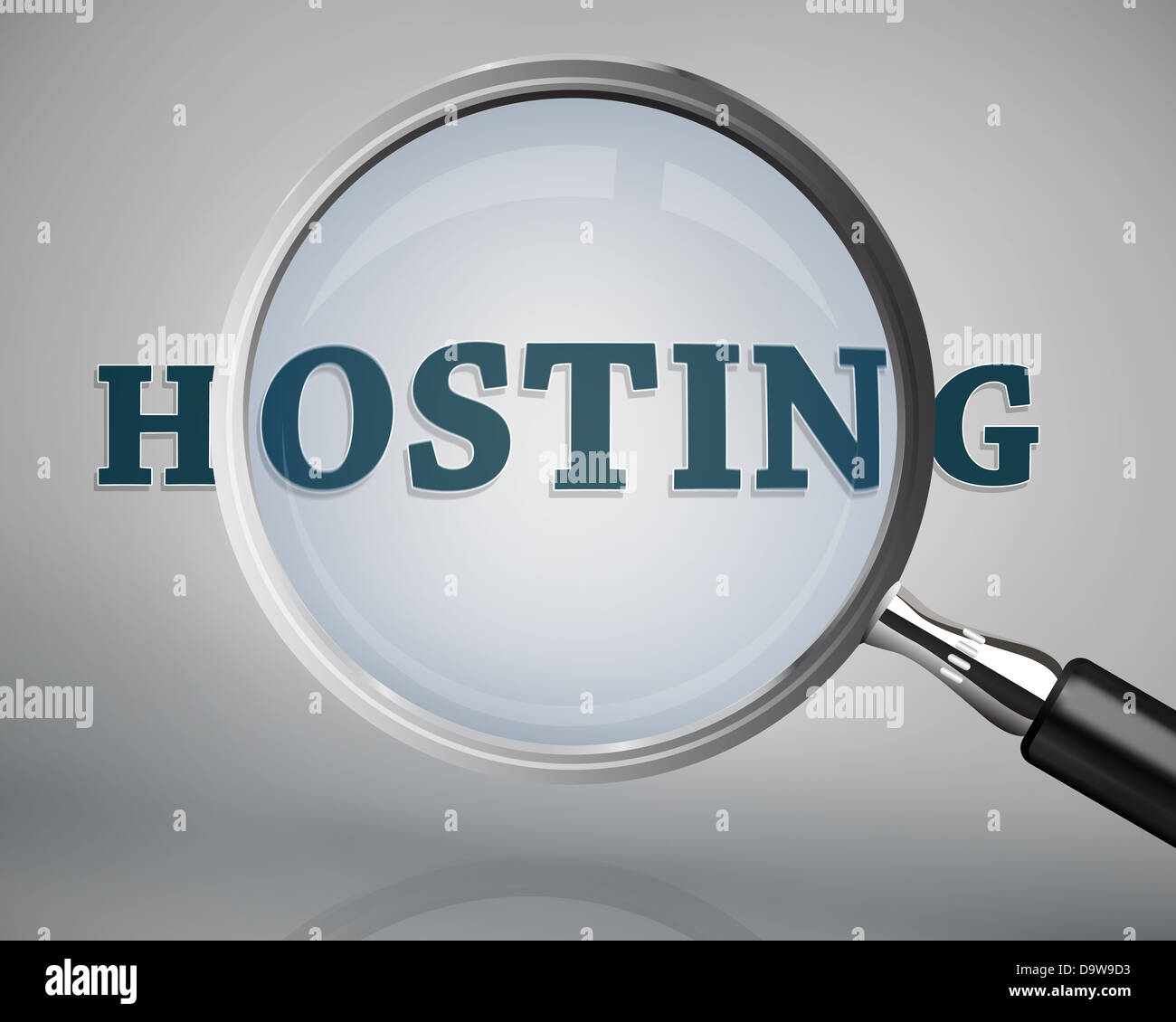 Magnifying glass showing hosting word Stock Photo - Alamy