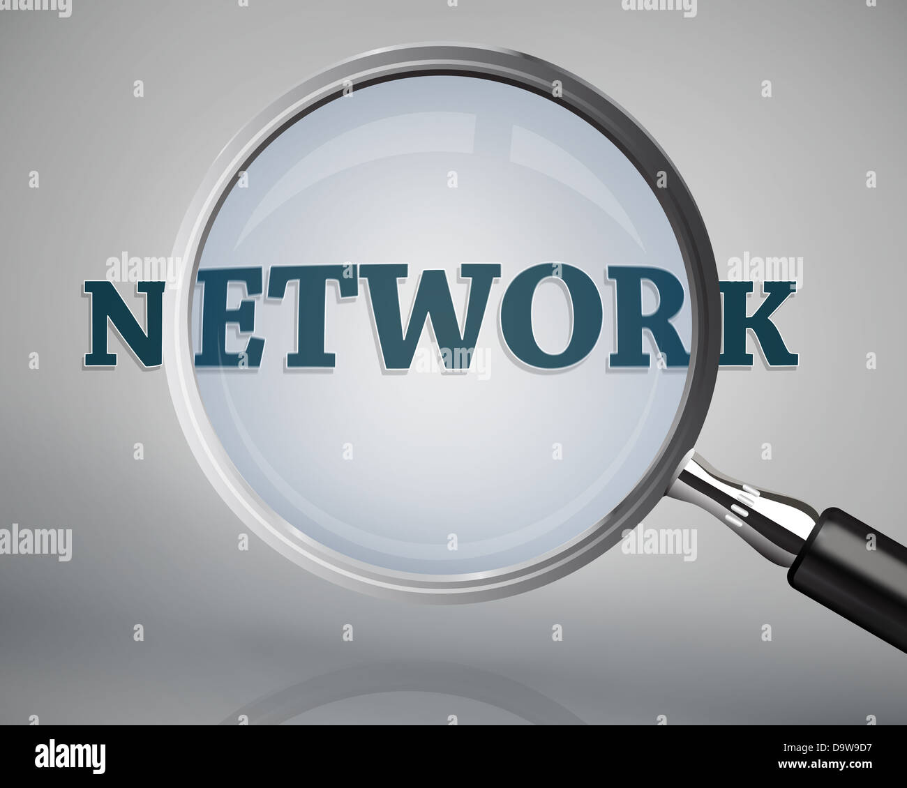 Magnifying glass showing network word Stock Photo - Alamy