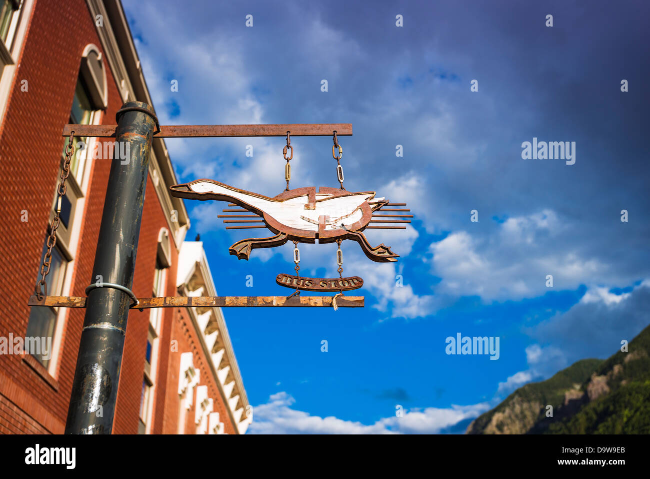 Bus stop sign, Telluride, Colorado USA Stock Photo - Alamy