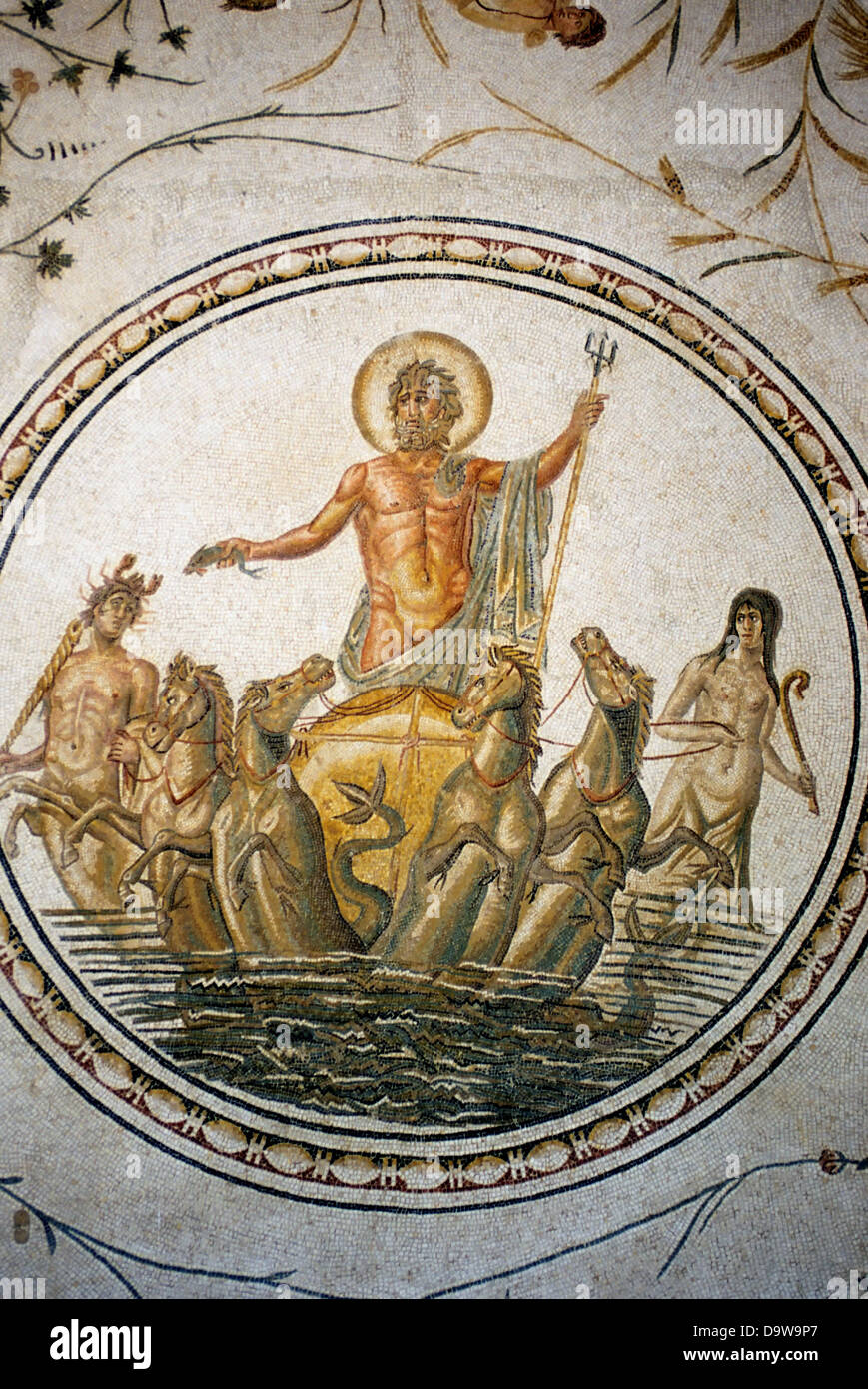Tunisia, Tunis, Bardo Museum, Roman Mosaic, Neptune In Four Seasons ...