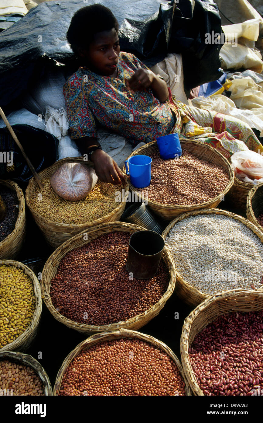Uganda, Fort Portal, Market Scene, Produce, Variety Of Beans Stock ...