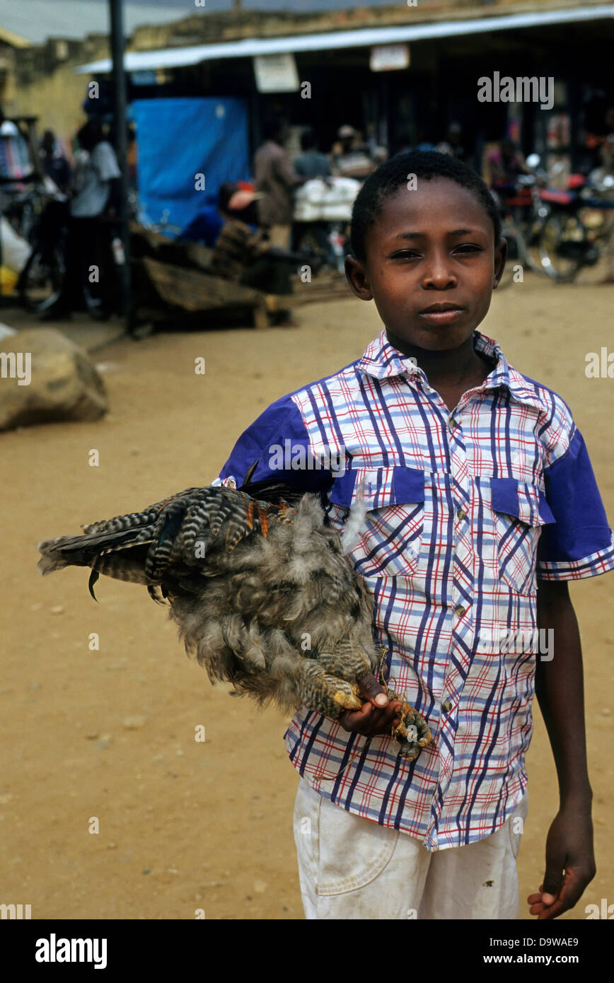 Uganda, Kasese, Street Scene, Boy With Chicken Stock Photo - Alamy
