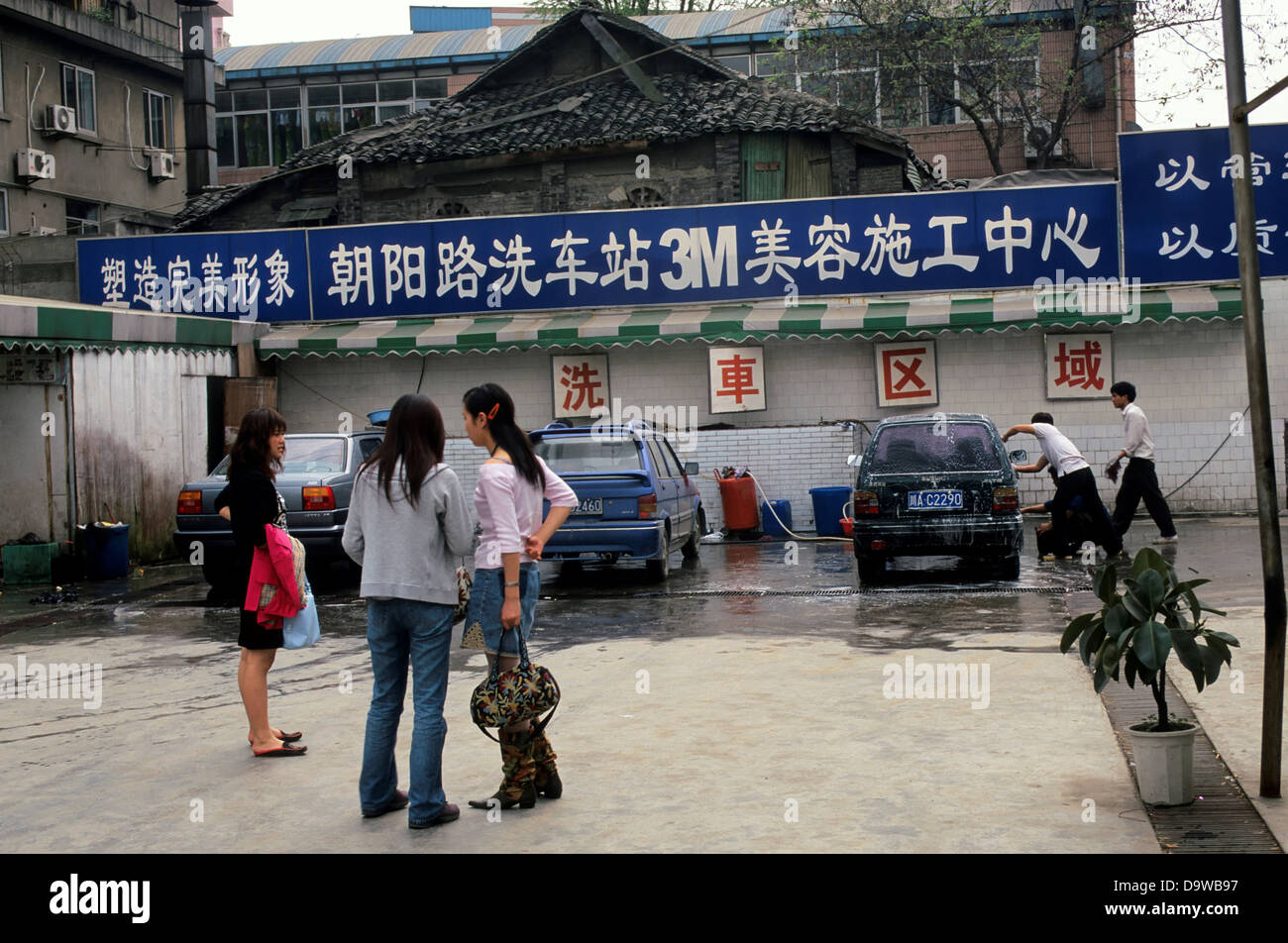 China, Sichuan Province, Chengdu, Street Scene, Car Wash Stock Photo ...