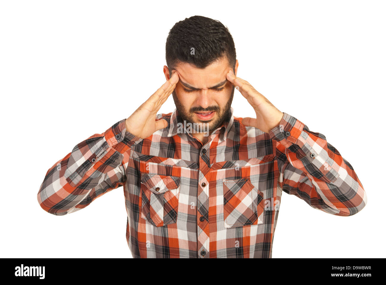 Business man having bad head pain isolated on white background Stock ...