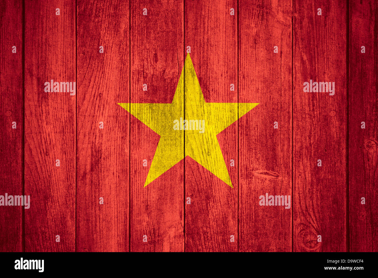 flag of Vietnam or red and yellow Vietnamese banner on wooden ...