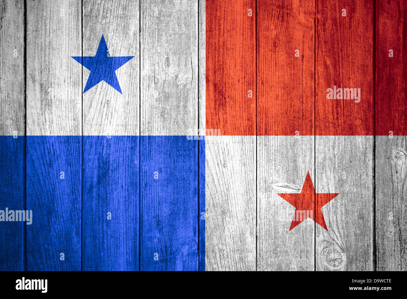flag of Panama or white, blue and red Panamanian banner on wooden ...